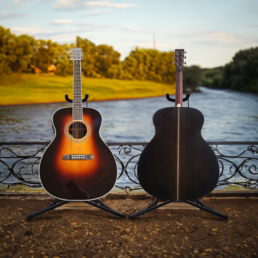 Byron Full-Size OM folk Guitar in Dark Vintage Sunburst-short scale ...